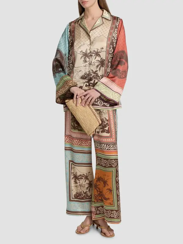 ALEMAIS Alberta Tropical Print Silk Relaxed-fit Shirt