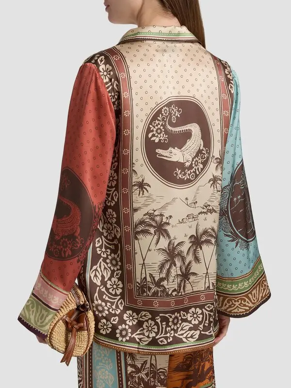 ALEMAIS Alberta Tropical Print Silk Relaxed-fit Shirt
