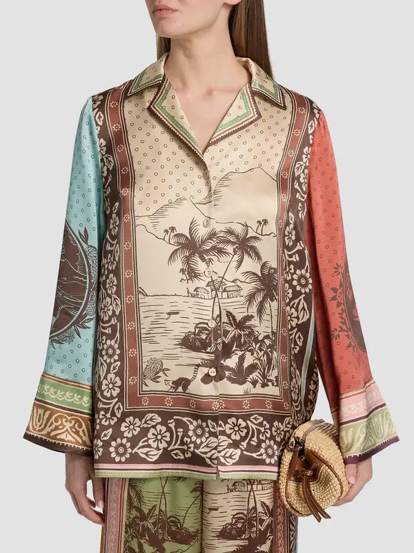 ALEMAIS Alberta Tropical Print Silk Relaxed-fit Shirt