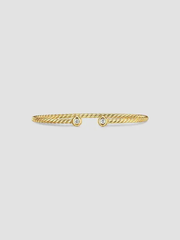 David Yurman Micro Cablespira Flex Round Bracelet In 18k Yellow Gold - Diamond