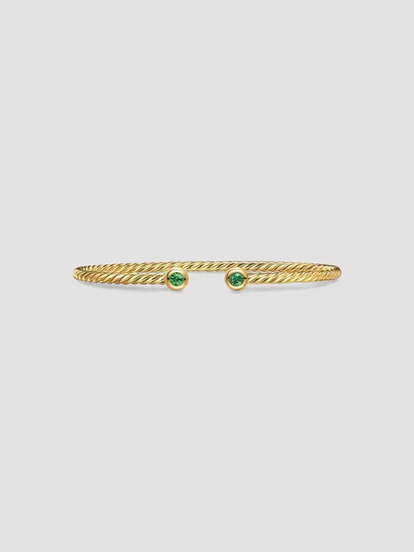 David Yurman Micro Cablespira Flex Round Bracelet In 18k Yellow Gold - Emerald