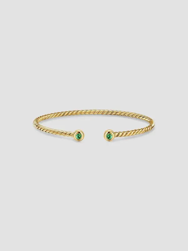 David Yurman Micro Cablespira Flex Round Bracelet In 18k Yellow Gold - Emerald