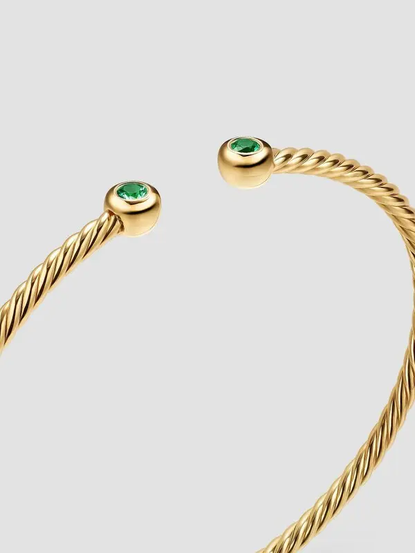 David Yurman Micro Cablespira Flex Round Bracelet In 18k Yellow Gold - Emerald
