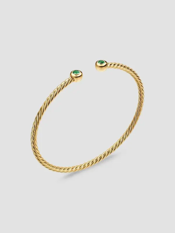 David Yurman Micro Cablespira Flex Round Bracelet In 18k Yellow Gold - Emerald