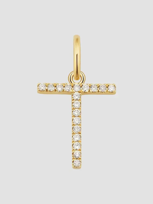 ORADINA 14k Yellow Gold My Letter Diamond Initial Pendant Charm - Initial T