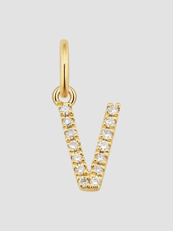 ORADINA 14k Yellow Gold My Letter Diamond Initial Pendant Charm - Initial V