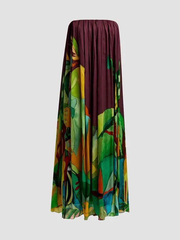 ALEMAIS Mokshini Tropical Print Silk Strapless Midi-dress