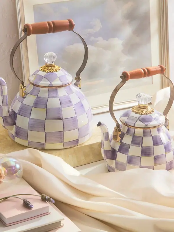 MACKENZIE-CHILDS Violet Check Enamel 2-quart Tea Kettle