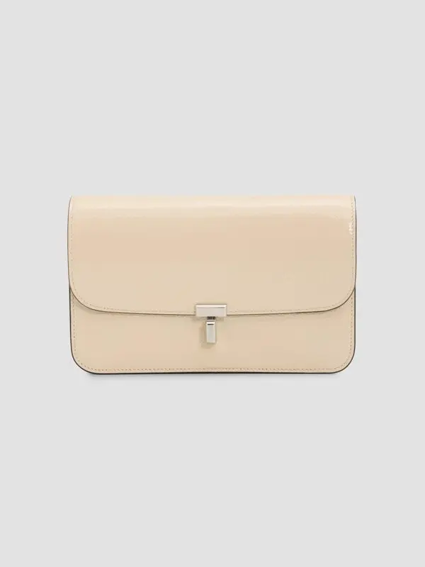 TOTEME T-lock Grained-patent Leather Crossbody Bag - Stone