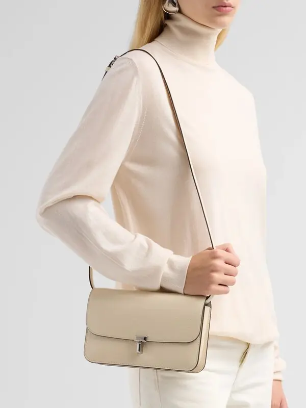 TOTEME T-lock Grained-patent Leather Crossbody Bag - Stone