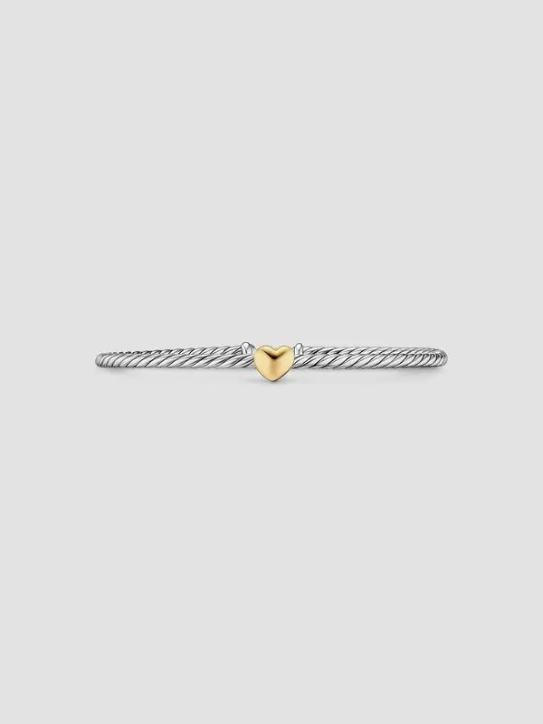 David Yurman Micro Cable Flex Heart Station Bracelet In Sterling