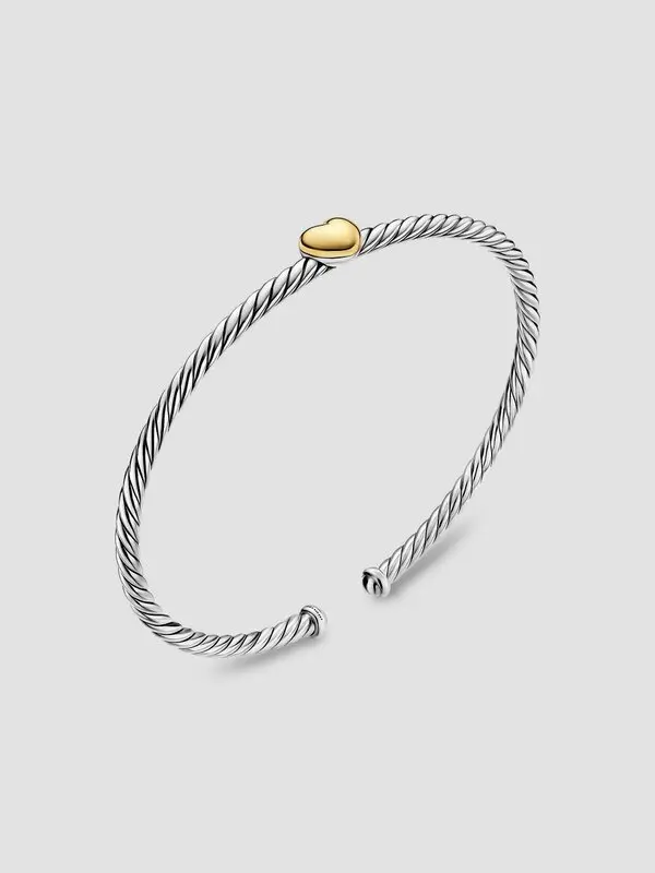 David Yurman Micro Cable Flex Heart Station Bracelet In Sterling
