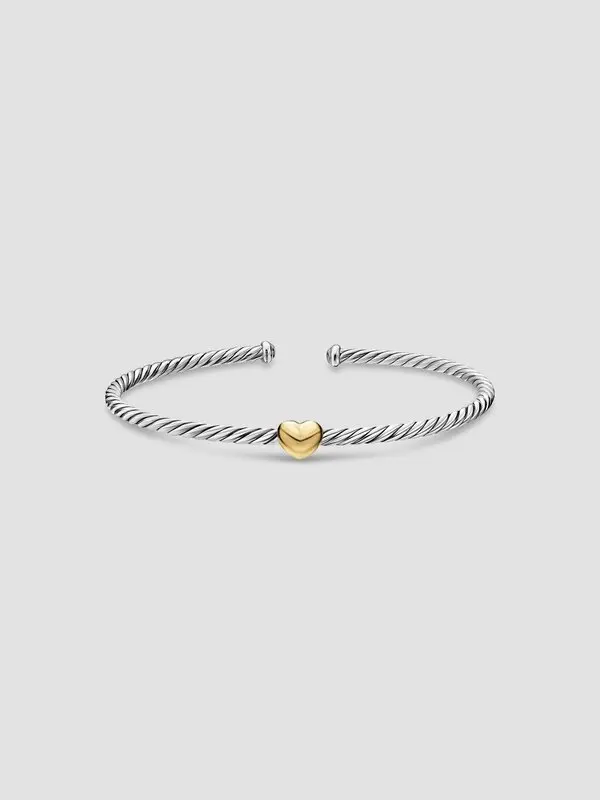 David Yurman Micro Cable Flex Heart Station Bracelet In Sterling