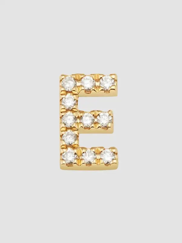 ORADINA 14k Yellow Gold Luxe Letter Diamond Initial Single Stud Earring - Initial E