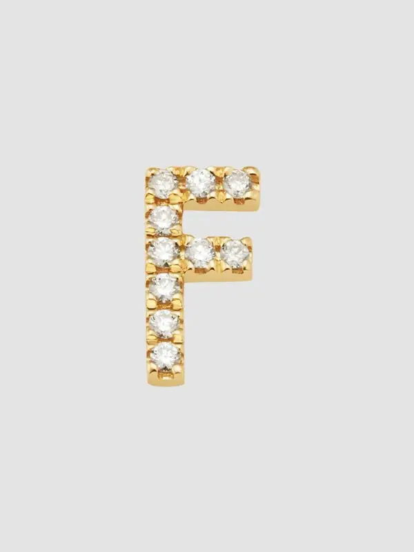 ORADINA 14k Yellow Gold Luxe Letter Diamond Initial Single Stud Earring - Initial F