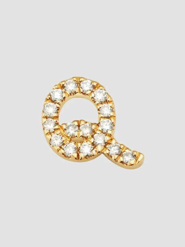 ORADINA 14k Yellow Gold Luxe Letter Diamond Initial Single Stud Earring - Initial Q