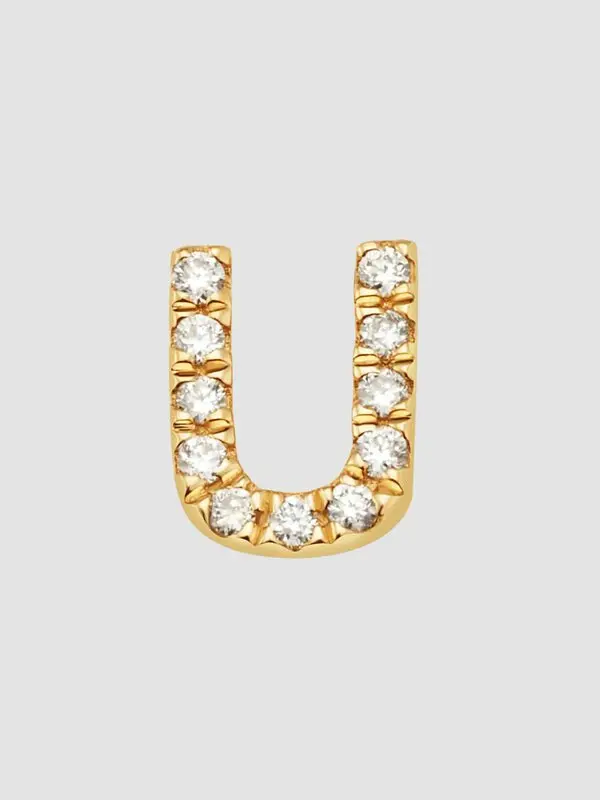 ORADINA 14k Yellow Gold Luxe Letter Diamond Initial Single Stud Earring - Initial U