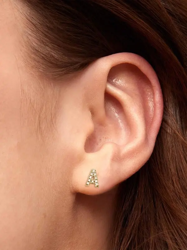 ORADINA 14k Yellow Gold Luxe Letter Diamond Initial Single Stud Earring - Initial X