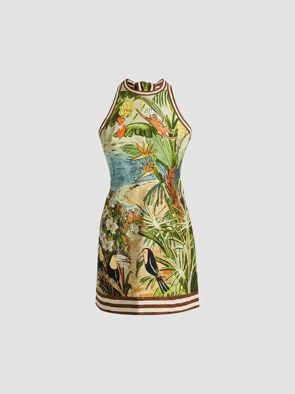 ALEMAIS Toucan Tango Tropical Print Halterneck Minidress