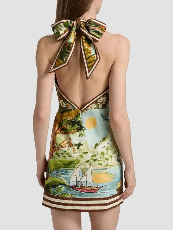 ALEMAIS Toucan Tango Tropical Print Halterneck Minidress