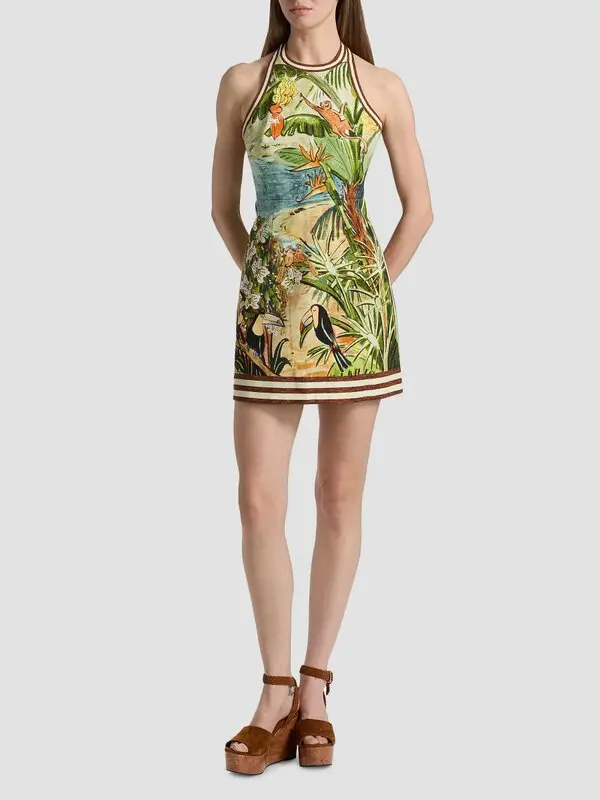 ALEMAIS Toucan Tango Tropical Print Halterneck Minidress