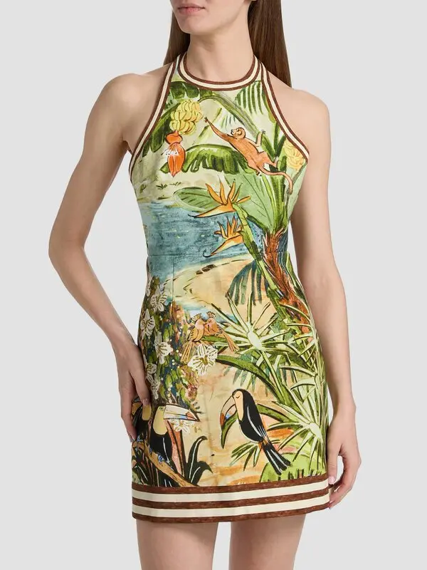 ALEMAIS Toucan Tango Tropical Print Halterneck Minidress
