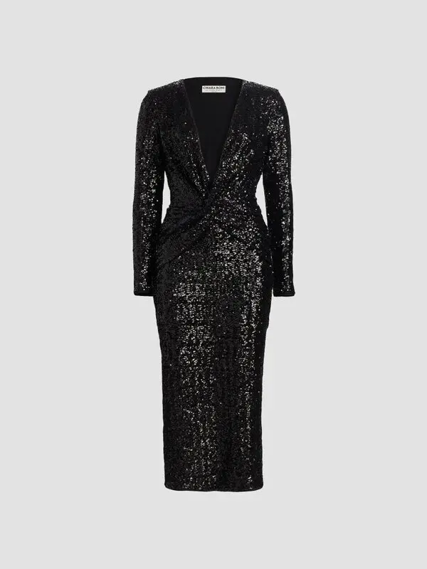 Chiara Boni La Petite Robe Jarra Sequined Twist-front V-neck Midi-dress - Black