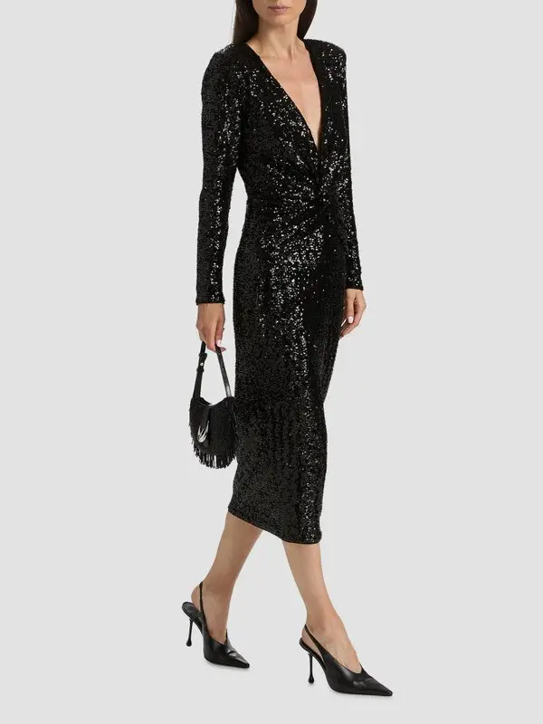 Chiara Boni La Petite Robe Jarra Sequined Twist-front V-neck Midi-dress