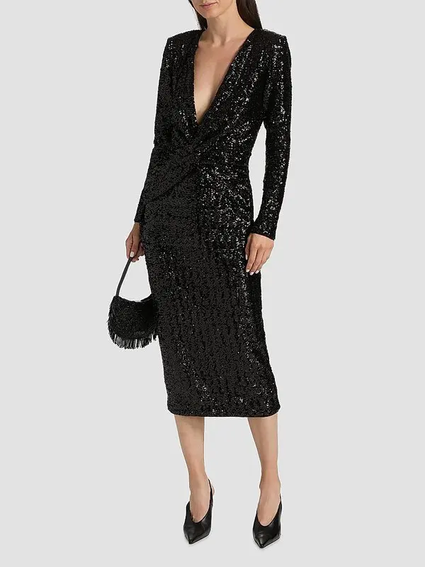 Chiara Boni La Petite Robe Jarra Sequined Twist-front V-neck Midi-dress