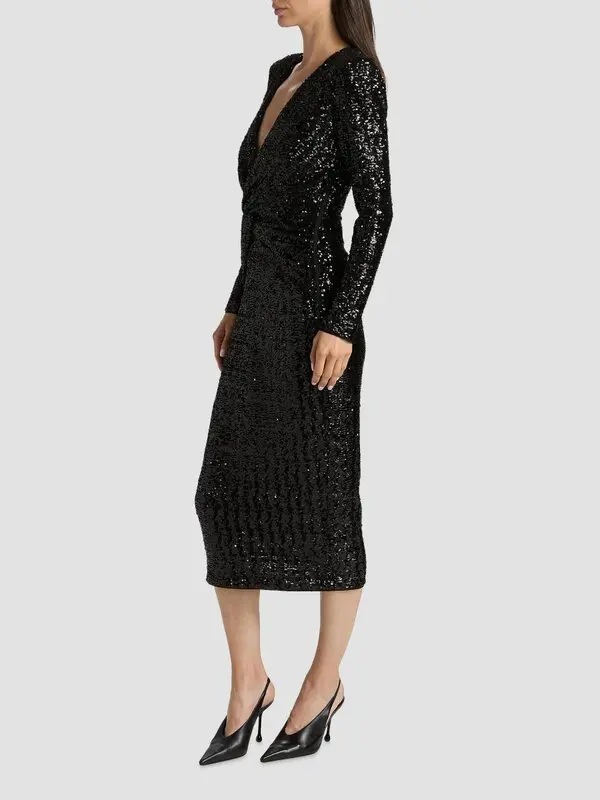 Chiara Boni La Petite Robe Jarra Sequined Twist-front V-neck Midi-dress
