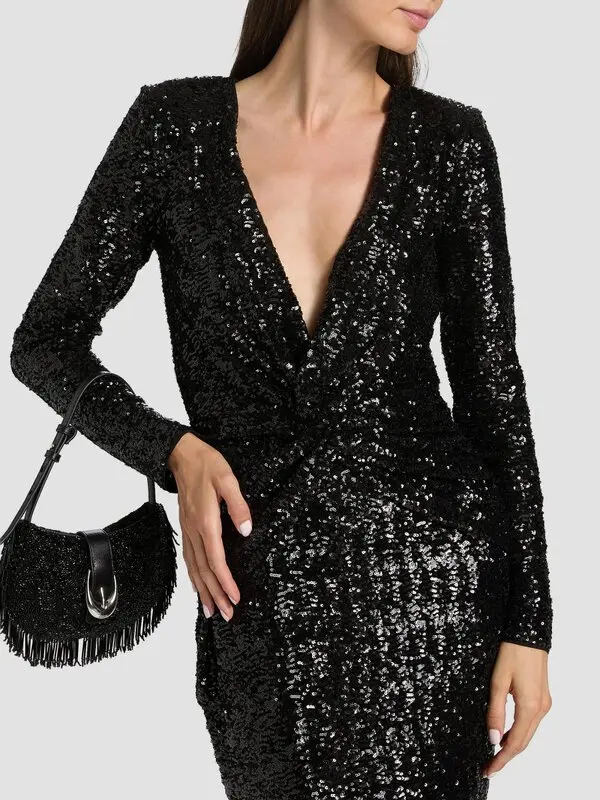 Chiara Boni La Petite Robe Jarra Sequined Twist-front V-neck Midi-dress