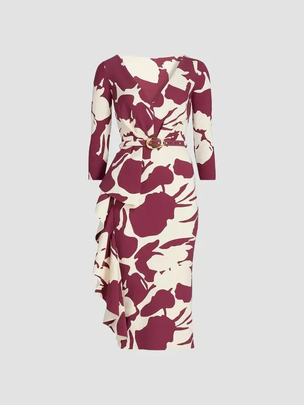 Chiara Boni La Petite Robe Ayaan Printed Side Ruffle Belted Cocktail Dress - Corfu