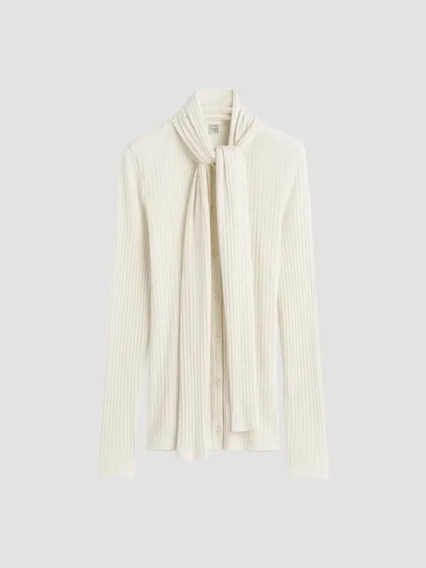TOTEME Ribbed Bow Blouse - Ecru