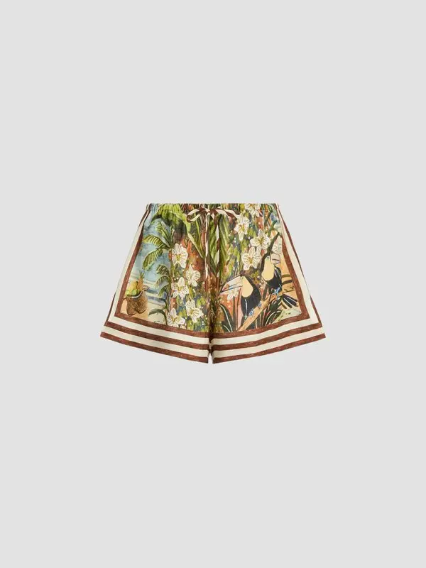 ALEMAIS Toucan Tango Tropical Print Linen Shorts