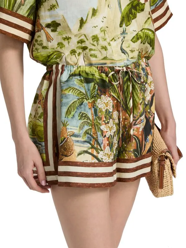 ALEMAIS Toucan Tango Tropical Print Linen Shorts