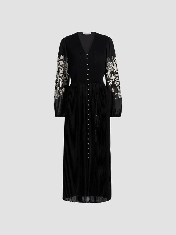Elie Tahari The Amanda Floral-embroidered Midi-dress - Noir