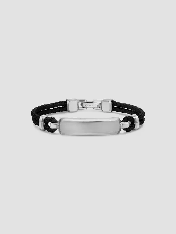 David Yurman Streamline Id Bar Bracelet In Black Leather - Silver
