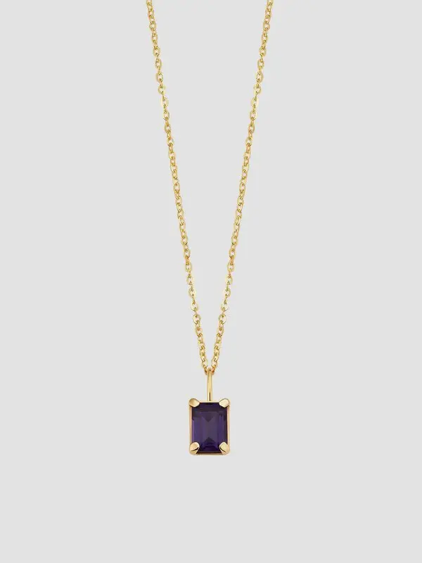 ORADINA Date Me Birthstone Pendant Necklace In 14k Yellow Gold - Amethyst February