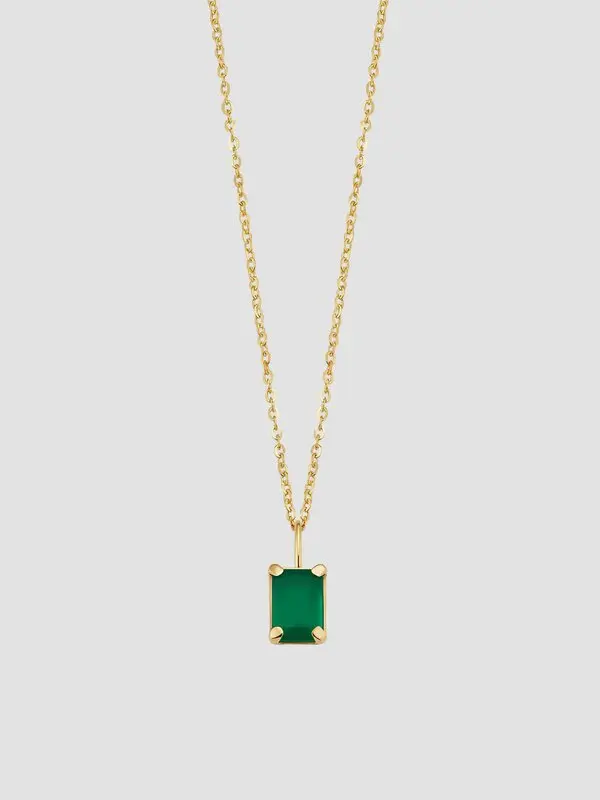 ORADINA Date Me Birthstone Pendant Necklace In 14k Yellow Gold - Green Agate May