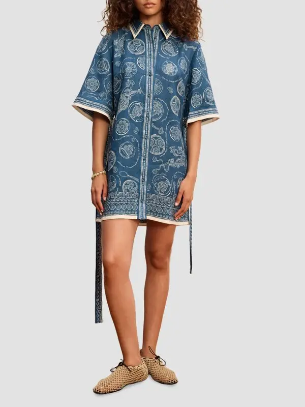 ALEMAIS Lucky Printed Linen Mini Dress
