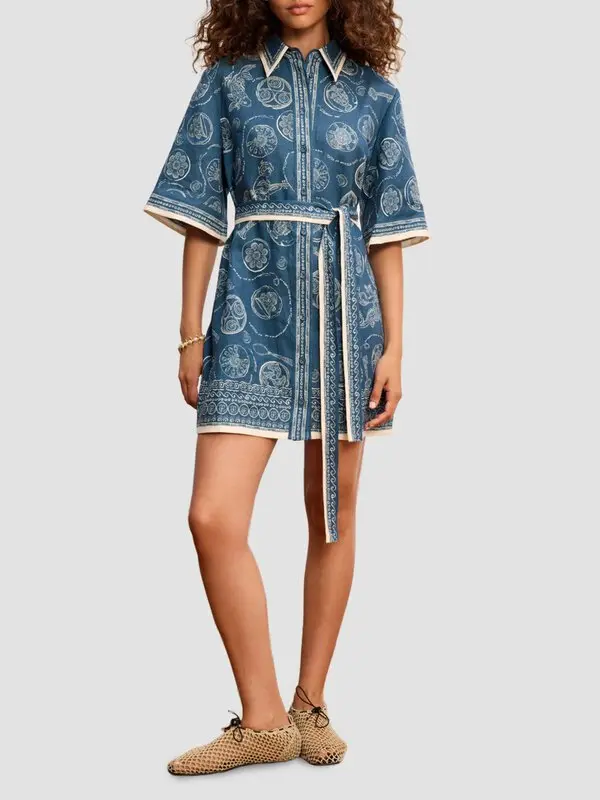 ALEMAIS Lucky Printed Linen Mini Dress