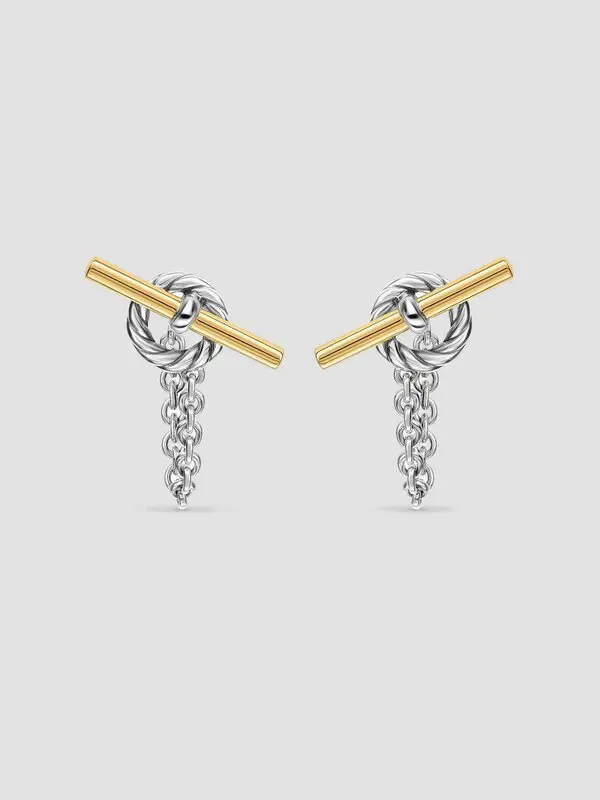 David Yurman Dy Mercer Bold Toggle Chain Stud Earrings In Sterling With 18k Yellow Gold, 50.4mm - Silver