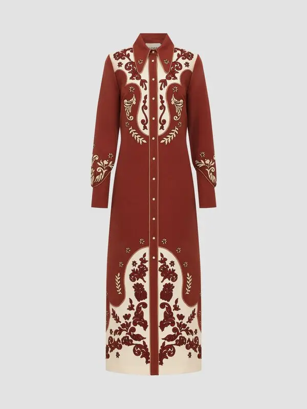 ALEMAIS Duke Embroidered Midi Shirtdress