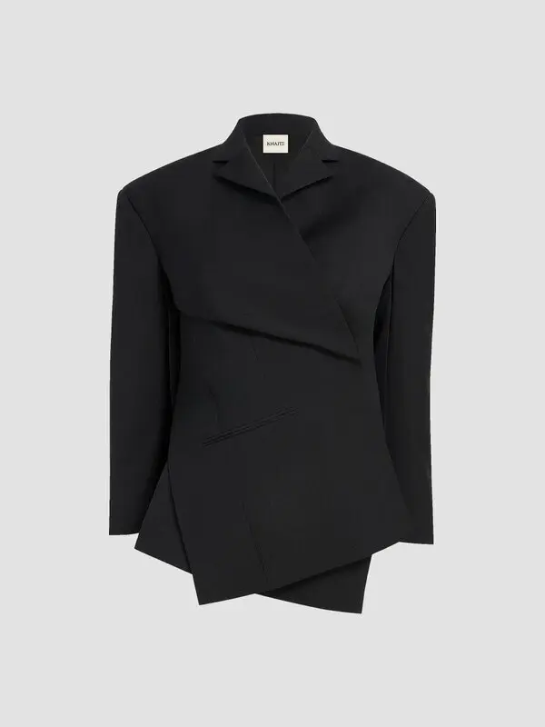 Khaite Palto Wool-silk Asymmetric Jacket
