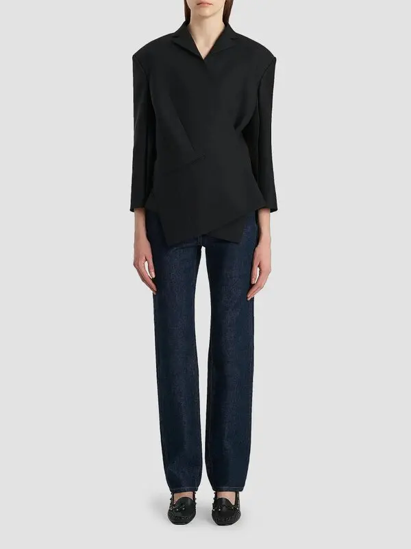 Khaite Palto Wool-silk Asymmetric Jacket
