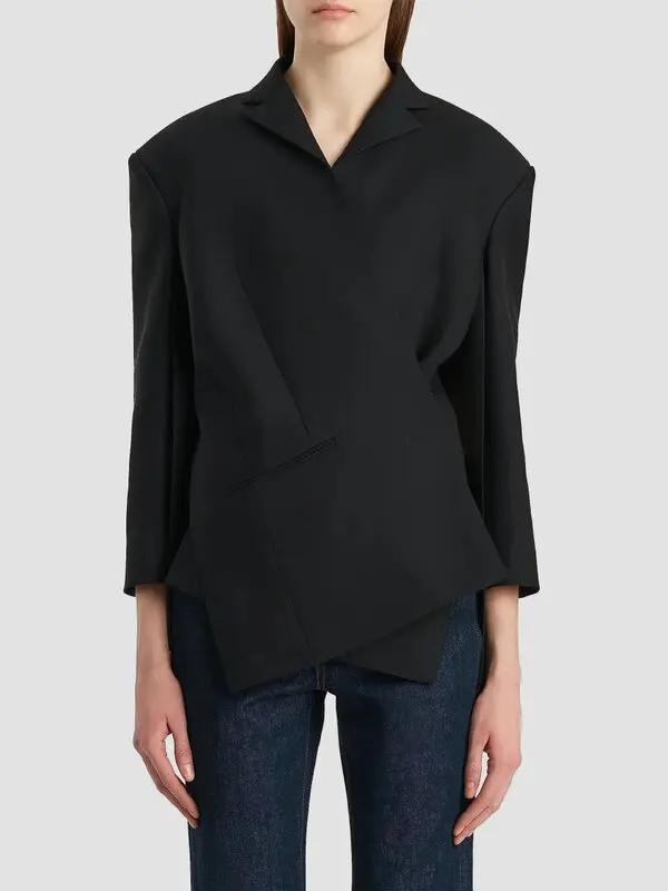 Khaite Palto Wool-silk Asymmetric Jacket