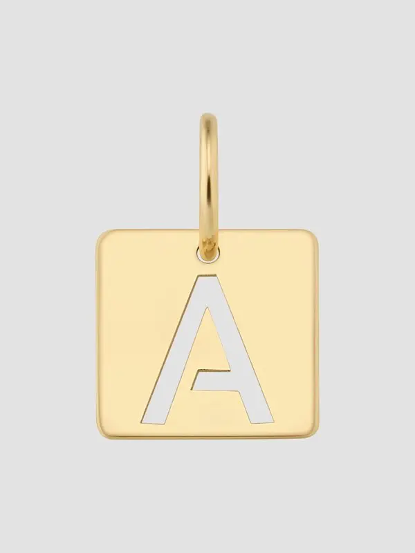 ORADINA 14k Yellow Gold Initial Tile Pendant Charm - Letter A