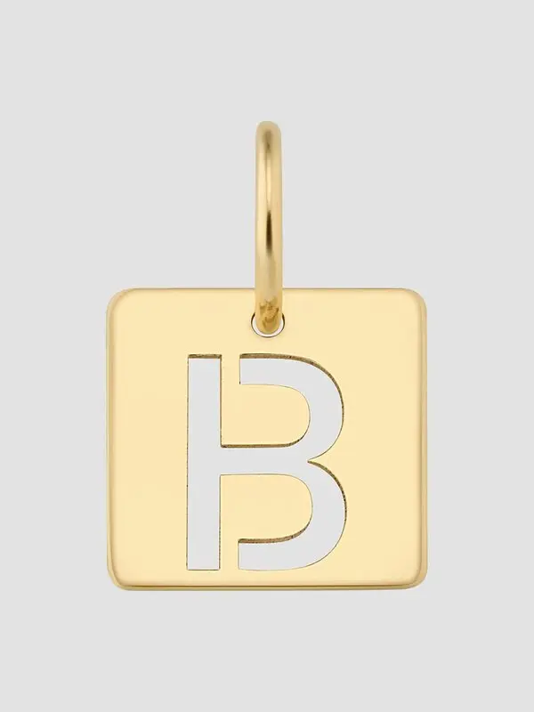 ORADINA 14k Yellow Gold Initial Tile Pendant Charm - Letter B