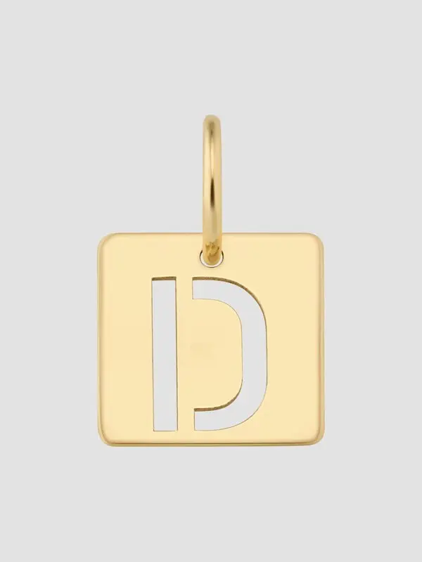 ORADINA 14k Yellow Gold Initial Tile Pendant Charm - Letter D