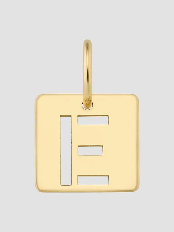 ORADINA 14k Yellow Gold Initial Tile Pendant Charm - Letter E